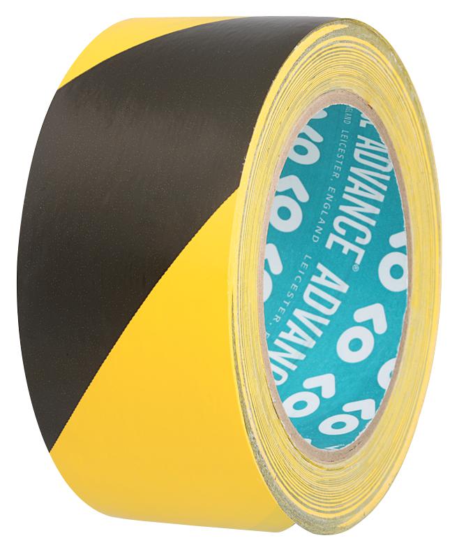 AT8H BLACK / YELLOW 33M X 50MM - Advance Tapes - Hazard Warning Tape, PVC (Polyvinyl Chloride ...
